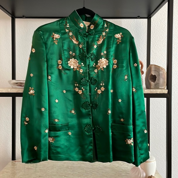 Vintage | Jackets & Coats | Green Satin Embroidered Jacket | Poshmark
